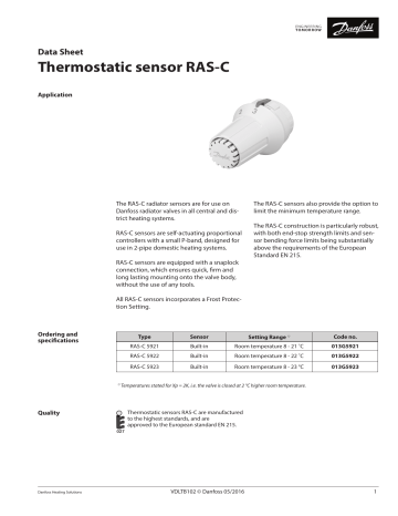 Danfoss RAS-C Radiator Thermostat Data Sheet | Manualzz