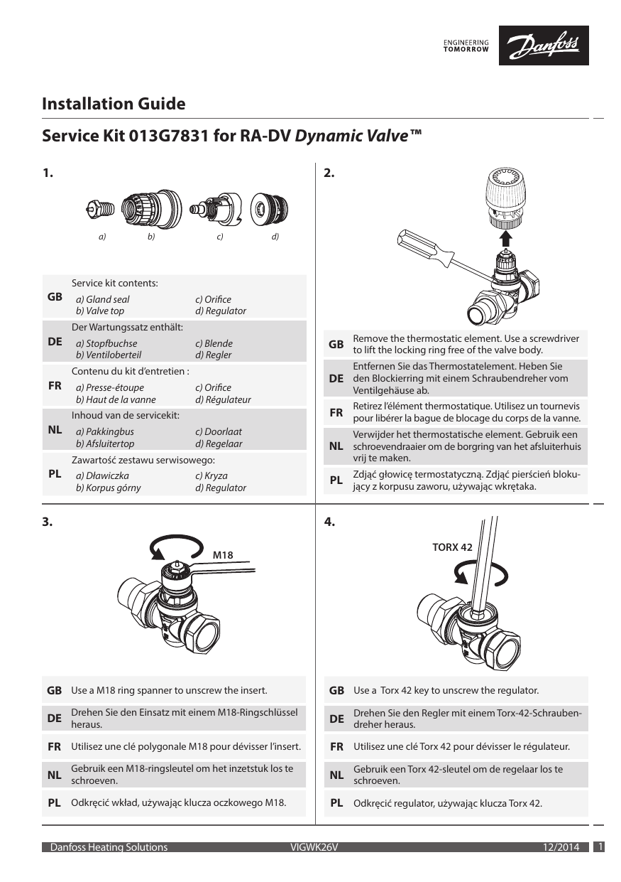 Danfoss Service Kit for RA-DV Dynamic Valve™ Installation guide | Manualzz