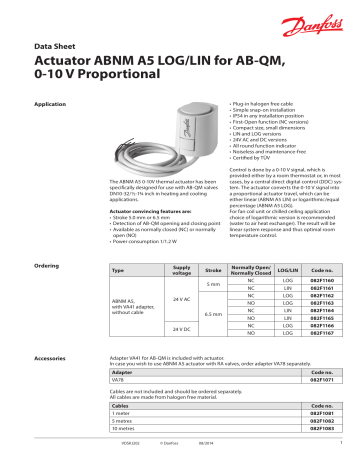 Danfoss ABNM A5 LOG/LIN for AB-QM, 0-10 V Proportional Data Sheet ...