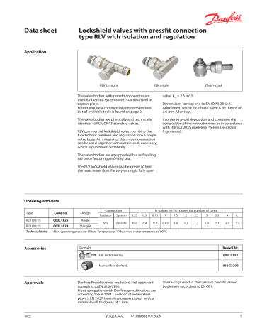 Danfoss RLV lockshield valve Data Sheet | Manualzz