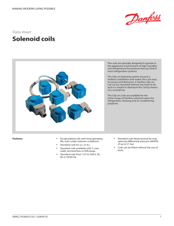 Danfoss Solenoid coils Data Sheet | Manualzz