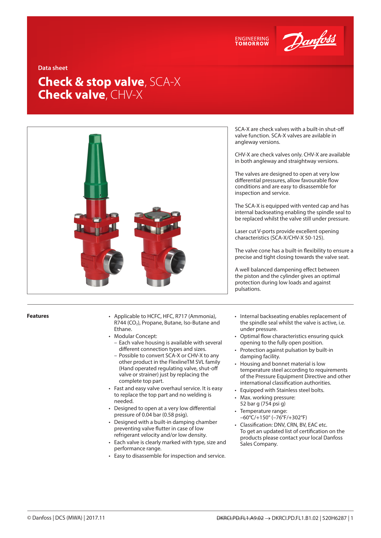 Danfoss Check & stop valves, SCA-X and Check valves, CHV-X Datasheet ...