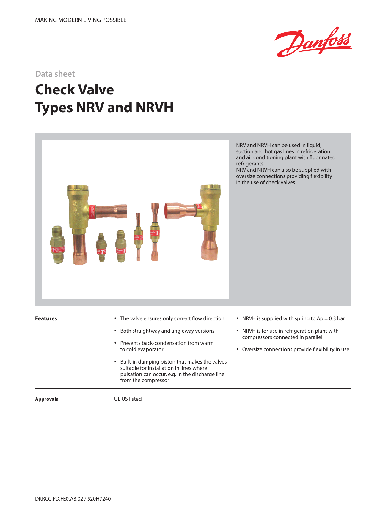 Danfoss Check valve, types NRV and NRVH Datasheet | Manualzz