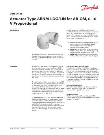 Danfoss Actuator Type ABNM-LOG/LIN for AB-QM, 0-10 V proportional Data ...