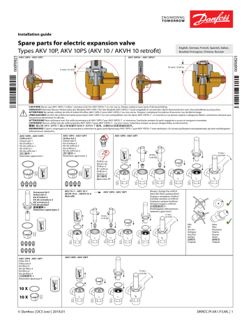 Danfoss Spare parts for electric expansion valve. Types AKV 10P Guide d'installation | Manualzz