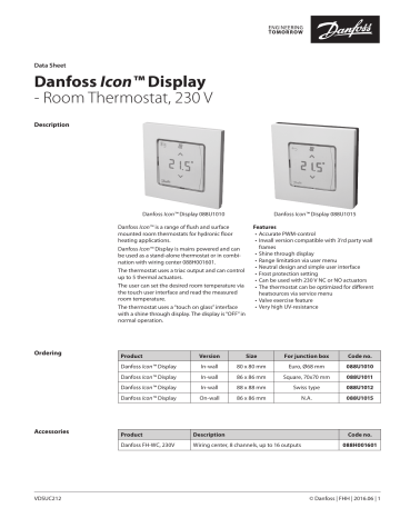 Danfoss Icon™ Display - Room Thermostat, 230 V Data Sheet | Manualzz
