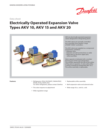 Danfoss Electrically Operated Expansion Valve, types AKV 10, AKV 15 and ...