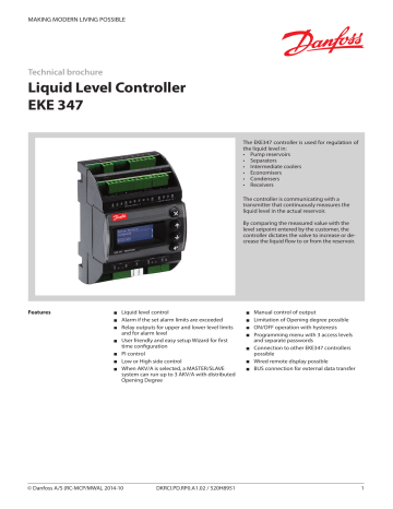 Danfoss Liquid Level Controller, EKE 347 Data Sheet | Manualzz