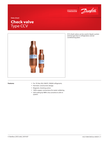 Danfoss CCV Check valve (Silver) Data Sheet | Manualzz