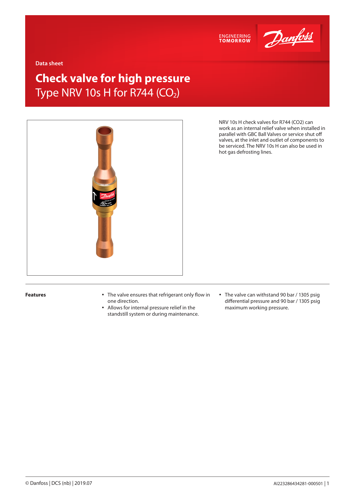 Danfoss NRV check valve CO2 Datasheet | Manualzz