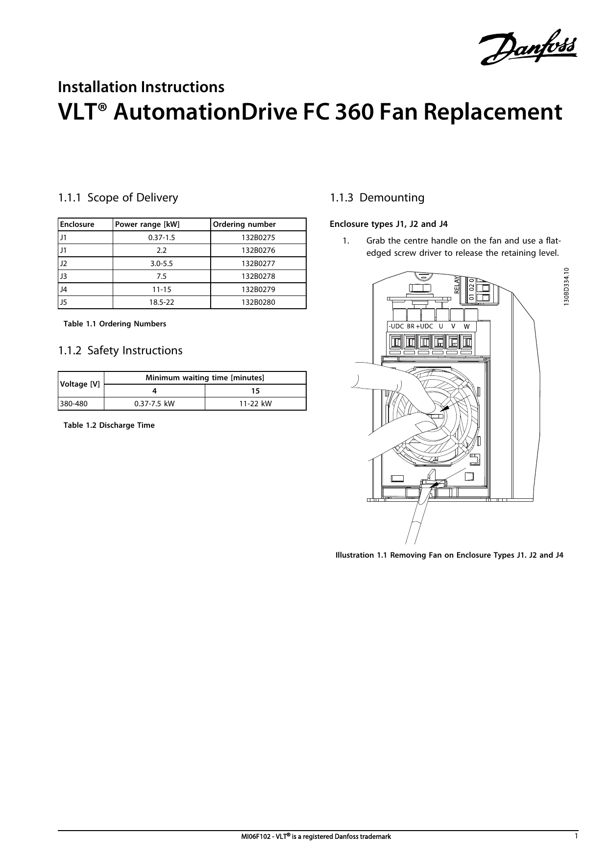 Danfoss VLT® FC 360 Fan Replacement Installation guide | Manualzz