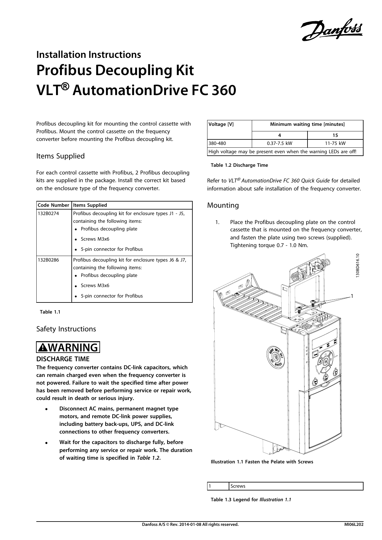 Danfoss VLT® FC 360 Profibus Decoupling Kit Installation guide | Manualzz