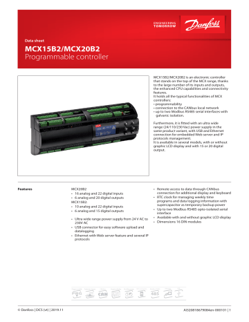 Danfoss MCX15B2 - MCX20B2 programmable controller Data Sheet | Manualzz