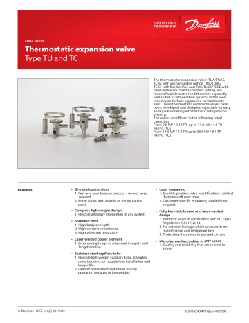 Danfoss Data sheet for TU and TC v1 Data Sheet | Manualzz
