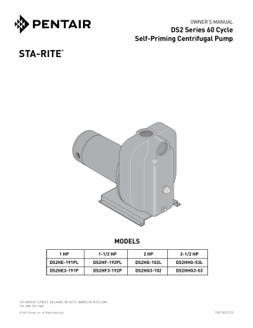 Sta-rite DS2 Series 60 Cycle Self-Priming Centrifugal Pump Owner's ...