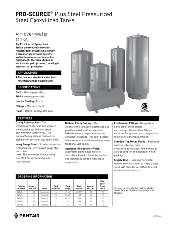 Pro-source Plus Steel Pressurized Steel EpoxyLined Tanks Specifications ...