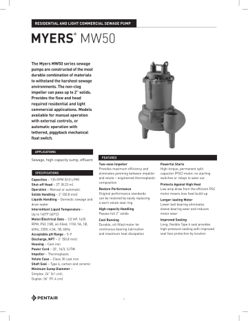 Myers MW50 Series Specifications | Manualzz