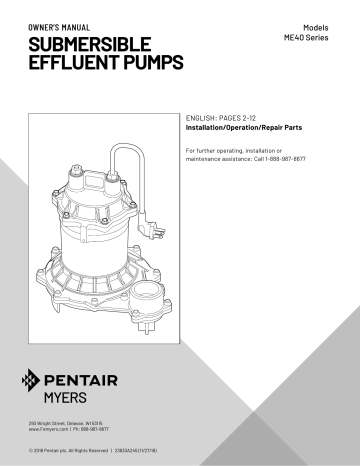 Myers ME40 Series Owner's Manual | Manualzz