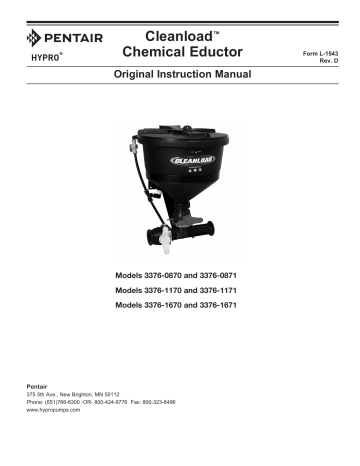 Hypro Cleanload Chemical Eductor Owner's Manual | Manualzz
