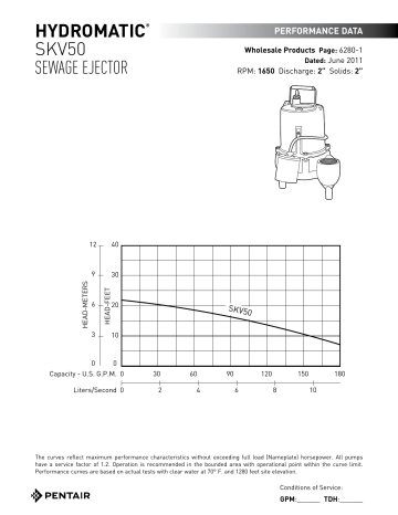 Hydromatic SKV50 Sewage Ejector Spec Sheet | Manualzz