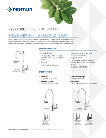 Everpure Single-Temperature Faucets Spec Sheet | Manualzz