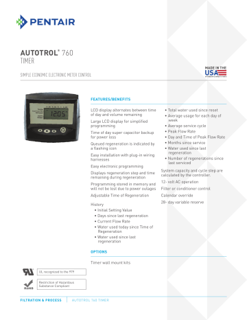 Autotrol 760 Timer Spec Sheet | Manualzz