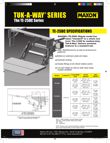 Maxon TE-25DC TUK-A-WAY® Specification Sheet | Manualzz