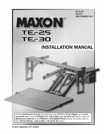Maxon TE-25/TE-30 TUK-A-WAY® Installation Manual | Manualzz