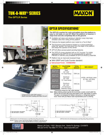 Maxon GPTLR TUK-A-WAY® Specification Sheet | Manualzz