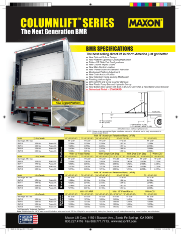 Maxon BMR COLUMNLIFT™ Specification Sheet | Manualzz