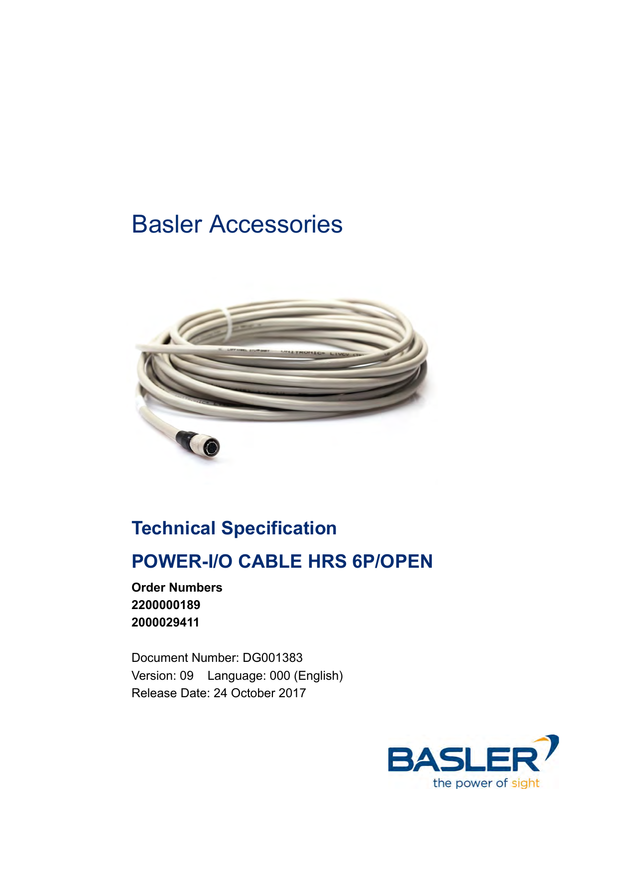 Basler Power-I/O Cable HRS 6p/open, twisted, 10 m, Power-I/O Cable HRS ...