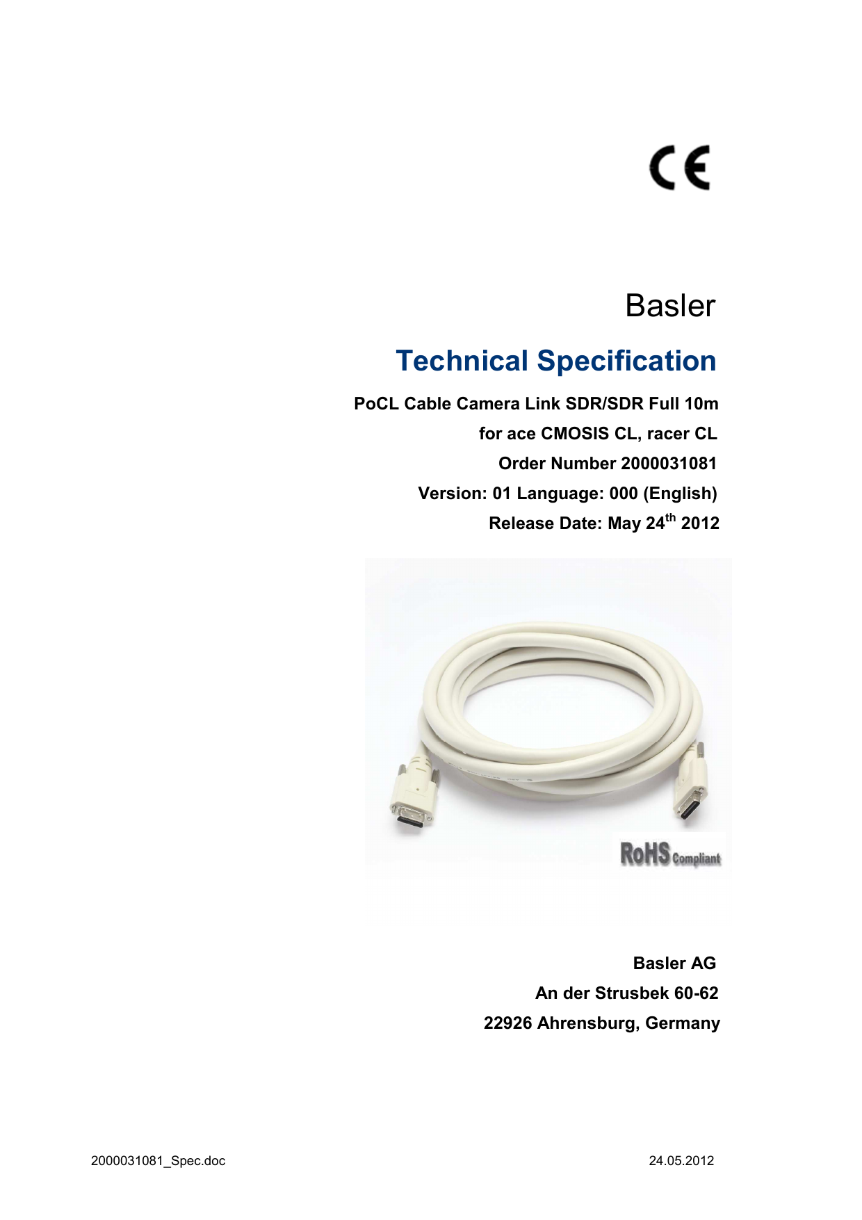 Basler Cable PoCL Camera Link SDR/SDR Full, 10 m Datasheet | Manualzz