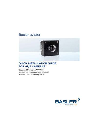 Basler aviator GigE Installation Guide | Manualzz
