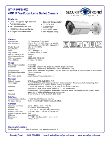 Security Tronix ST-IP4VFB-MZ Camera Specification Sheet | Manualzz