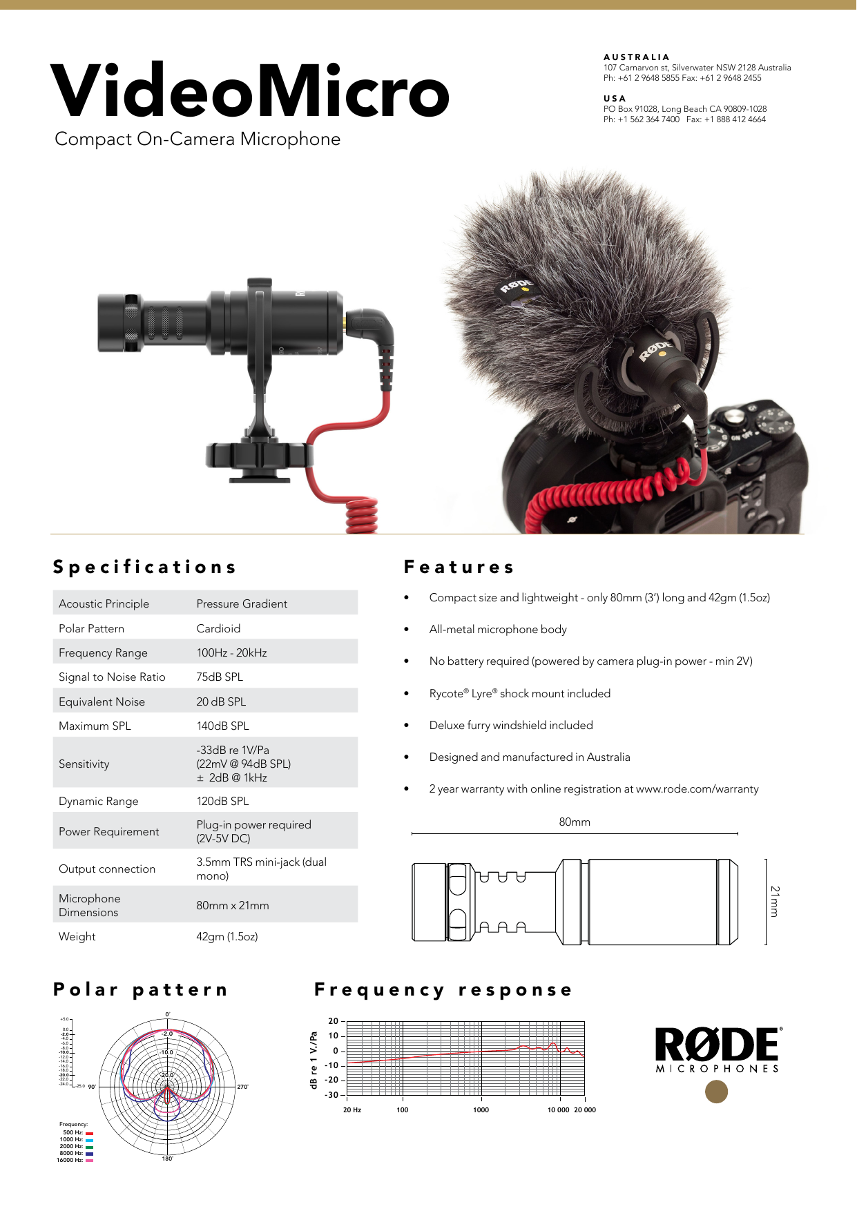 Rode Microphones VideoMicro Compact On-Camera Microphone Datasheet ...