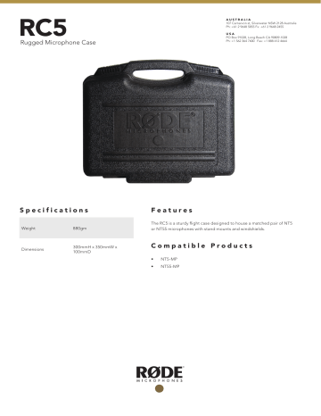 Rode Microphones RC5 Rugged Microphone Case Datasheet | Manualzz