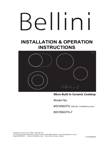 Bellini BDC906OTG-F Designer 90cm Ceramic Cooktop Use & Care Guide ...