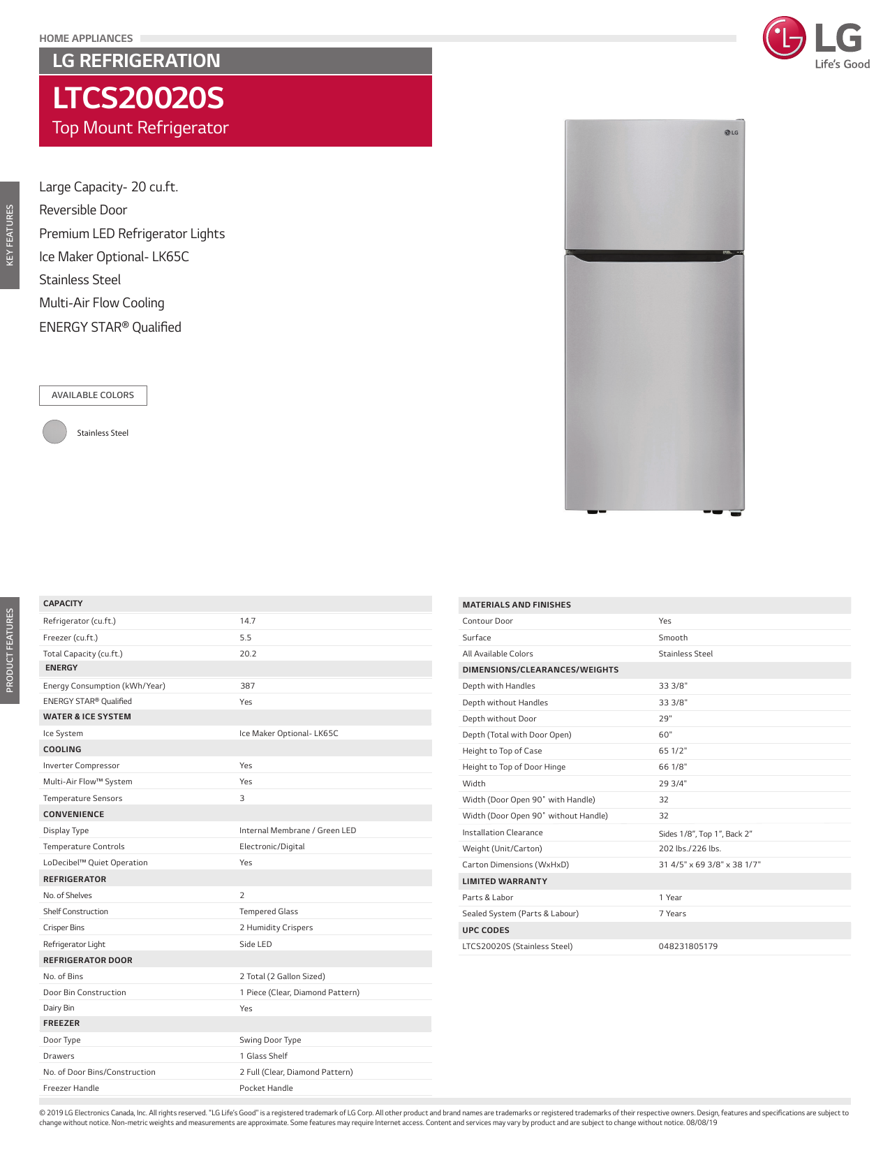LG LTCS20020S Specification | Manualzz