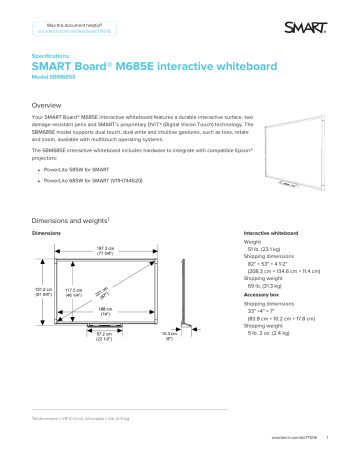 Smart Technologies Board M600 and M600V Specifications | Manualzz