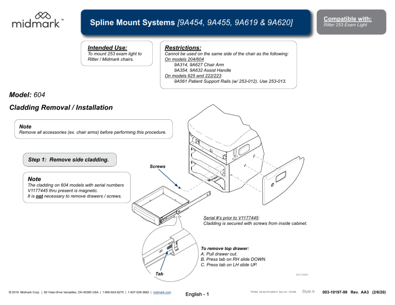 Midmark 253 LED Exam Light Installation guide | Manualzz