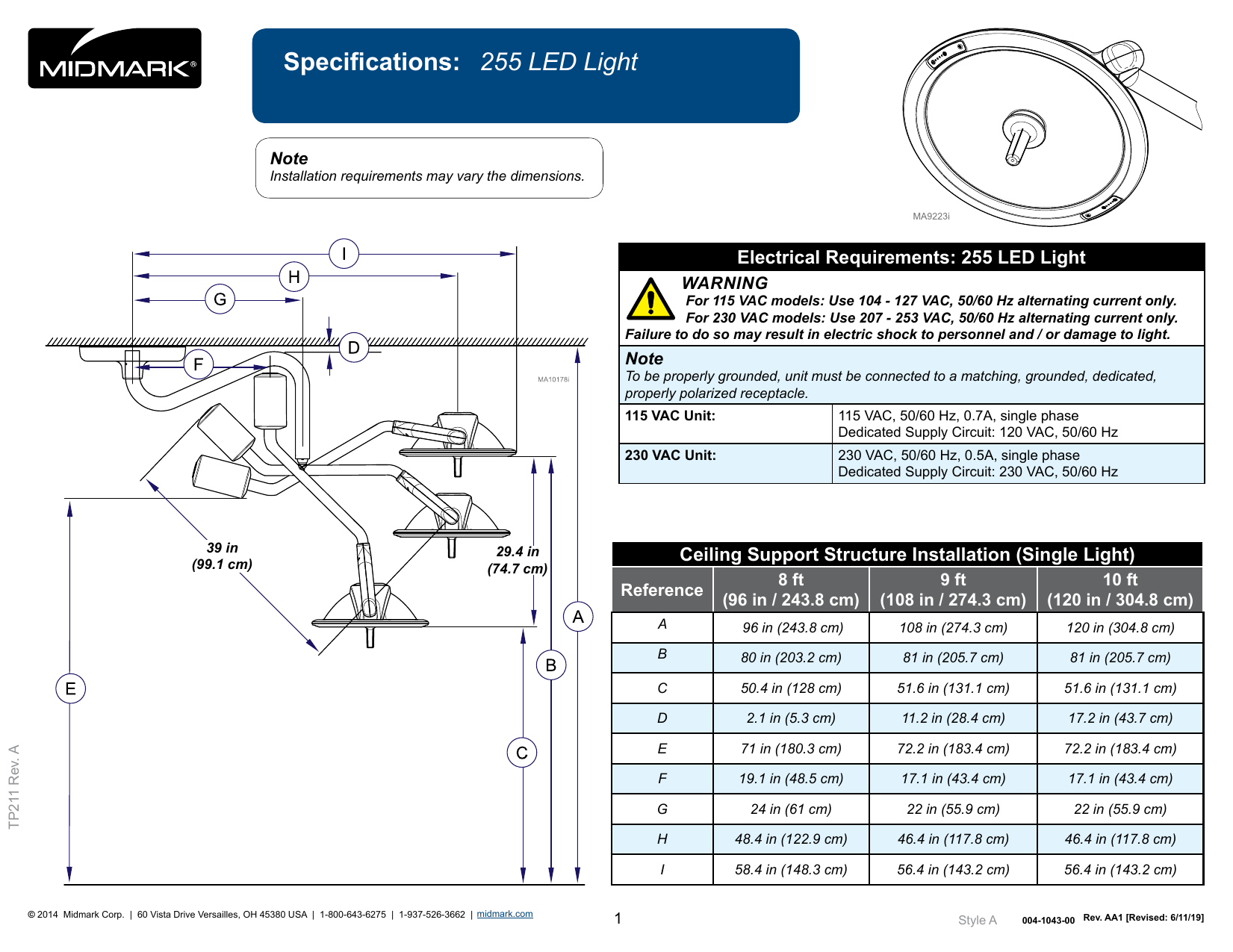 Midmark 255 LED Procedure Light (Ritter) - Ceiling, 255 LED Procedure ...