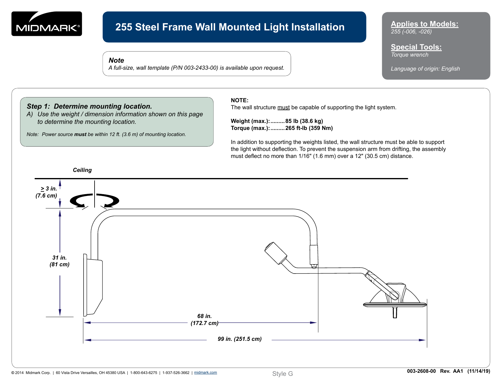 Midmark 255 LED Procedure Light (Ritter) - Wall, 255 LED Procedure ...