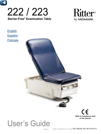 Midmark 222, 223 Barrier-Free™ Examination Table (-015 thru -017) Mode ...