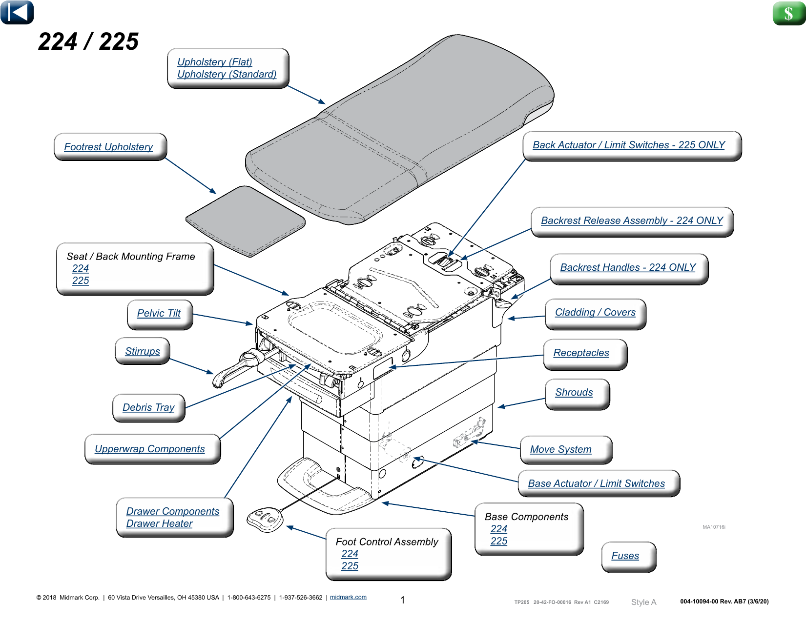 Midmark 224 Barrier-Free® Exam Chair (-001 thru -003, -011), 225 ...