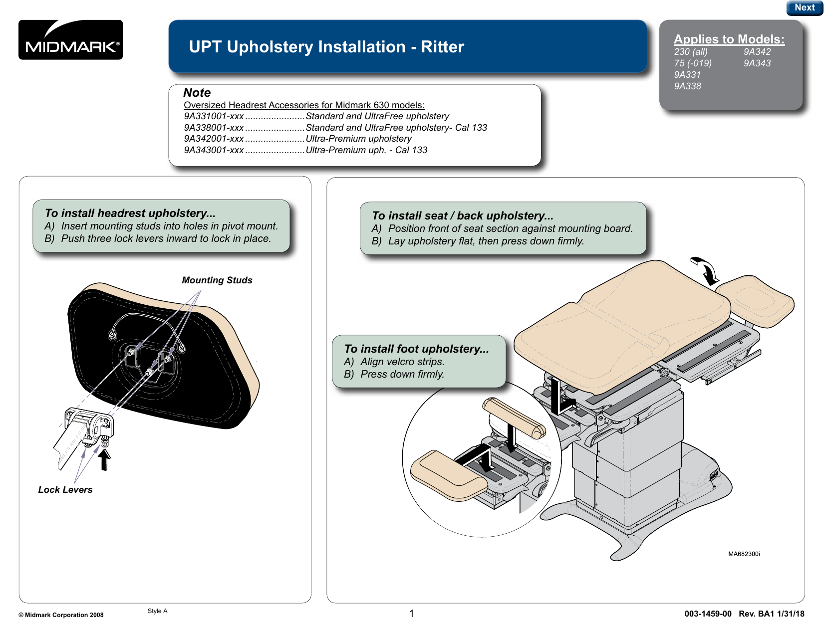 Midmark 230 Universal Procedures Chair Installation guide | Manualzz