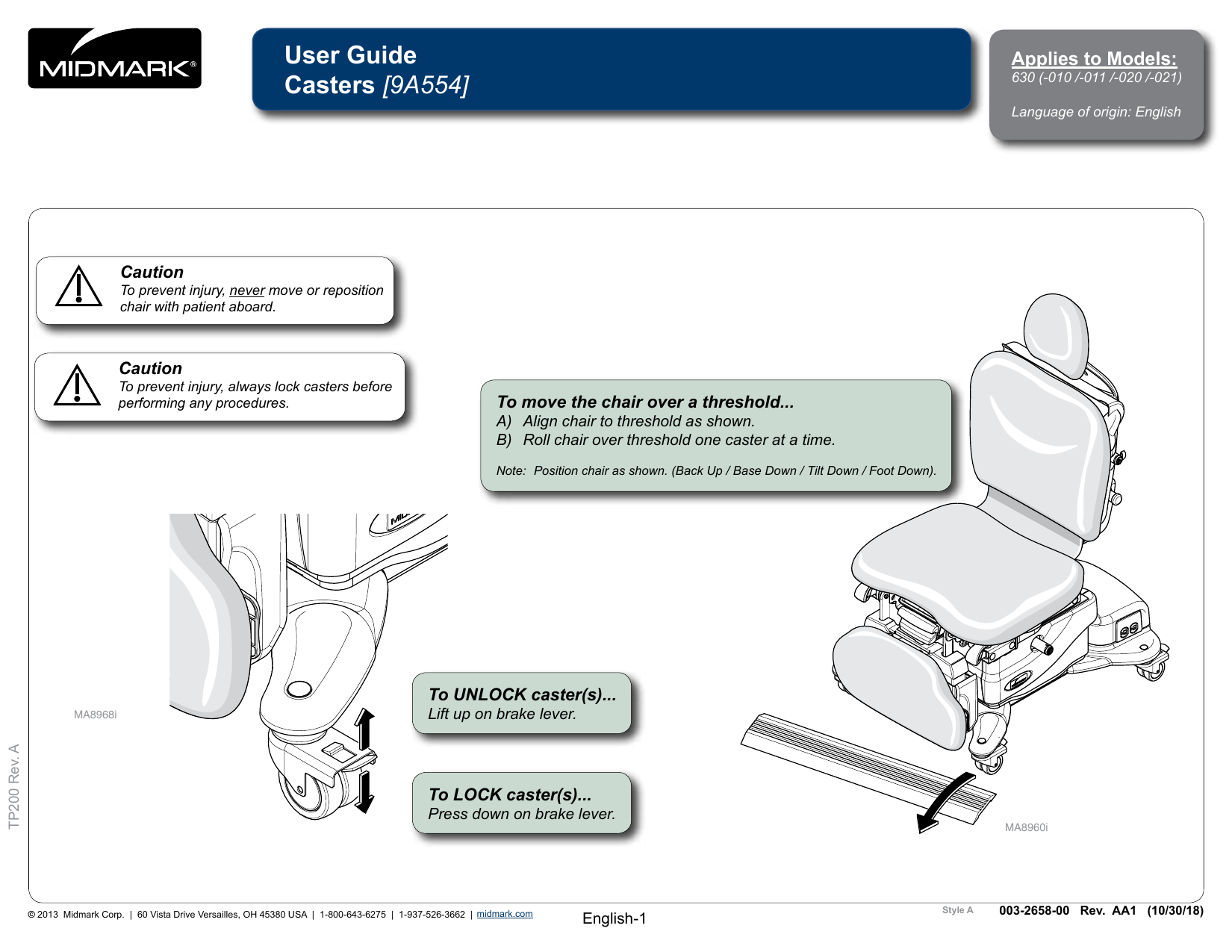 Midmark 630 Human Form® Procedures Chair (-010 thru -013, -020 thru ...