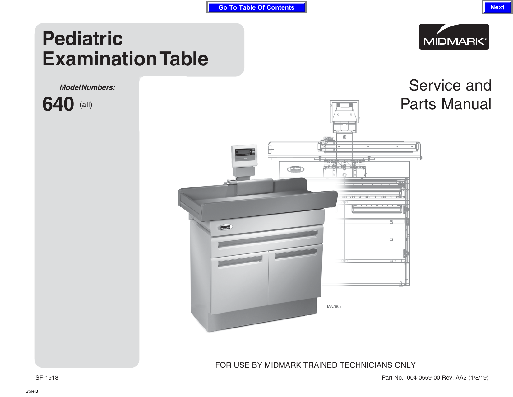 Midmark 640 Pediatric Examination Table Parts Manual | Manualzz