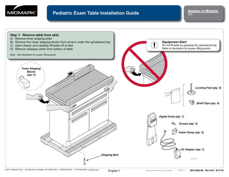 Midmark 640 Pediatric Examination Table Installation guide | Manualzz