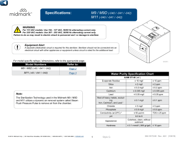 Midmark M9/M9D, M11 Self-Contained Steam Sterilizer (-040 through -042 ...