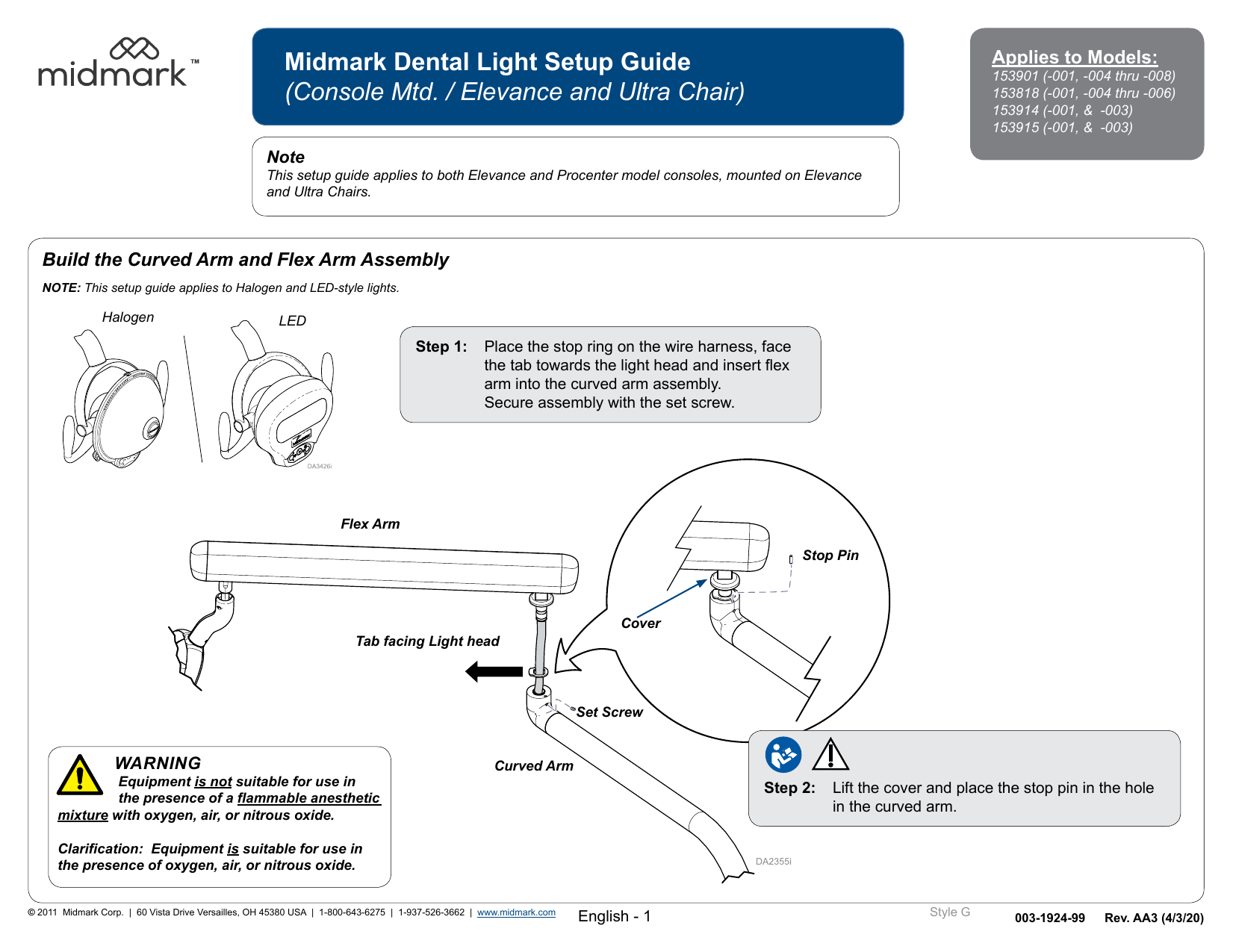 Midmark Dental Light (Halogen) Guide d'installation | Manualzz